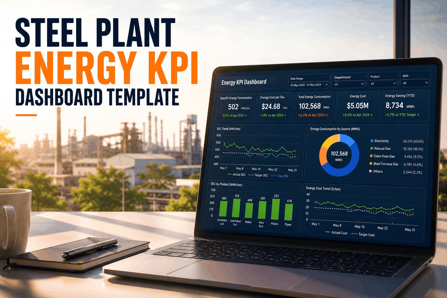 Steel Plant Reliability KPI Scorecard Template (MTBF MTTR OEE)