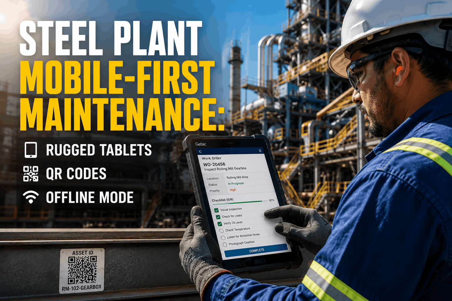 Steel Plant Mobile-First Maintenance: Rugged Tablets QR Codes Offline Mode